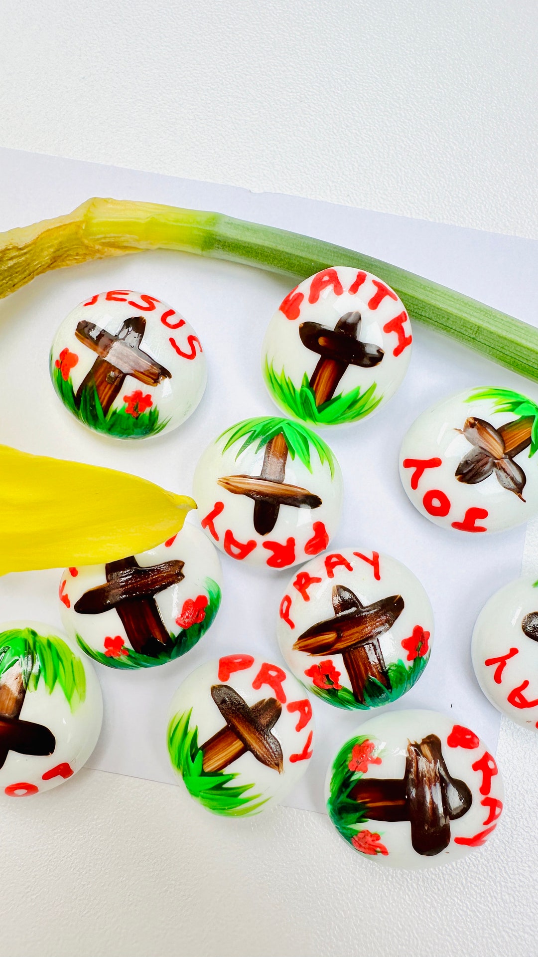 Miniature Hand-painted Prayer Pebbles Pocket Hugs Stones Hope Joy Love ...