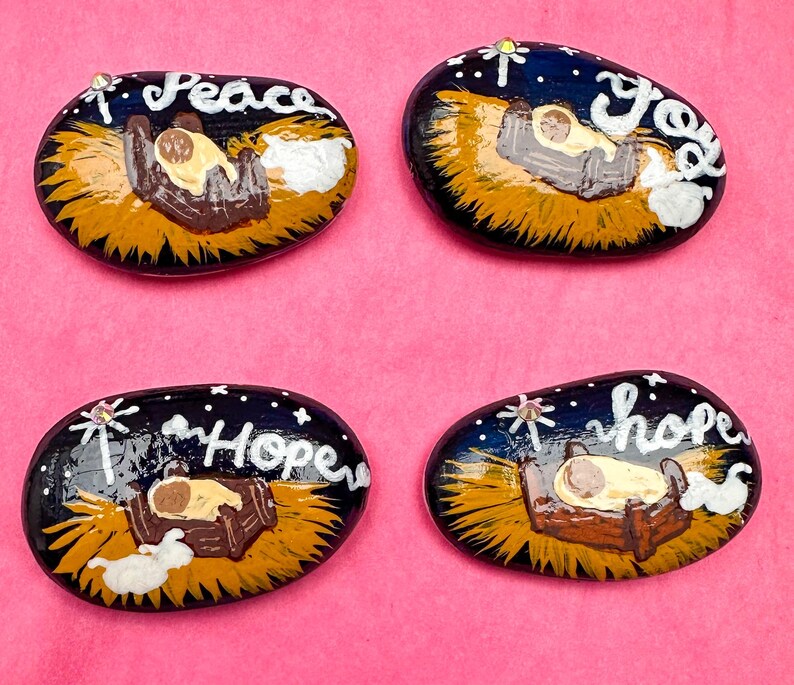 Hand-painted Baby Jesus Nativity Story Stone | Christmas Advent Pebble ...