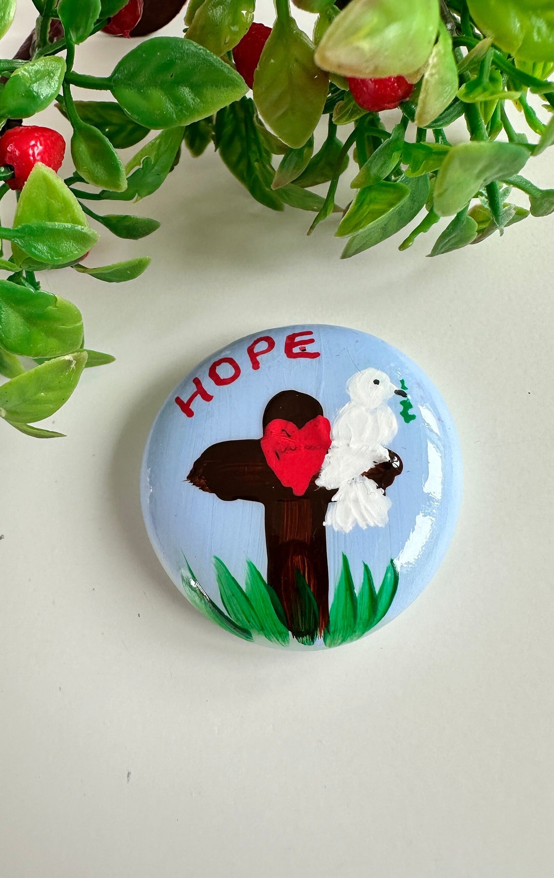 Large Hand Painted HOPE Prayer Pebble Glass Positivity Anxiety Worry ...