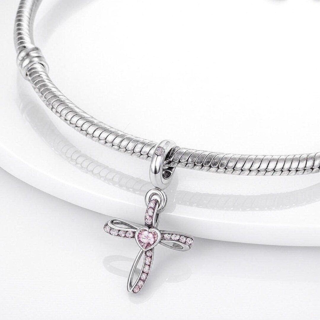 Pandora Style Pink Diamanté 925 Silver Forever Cross Crucifix Charm ...