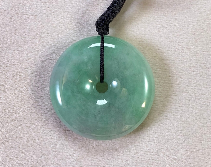 Natural Green Jade Donut Pendant Necklace, Light Green Jade Jewelry ...