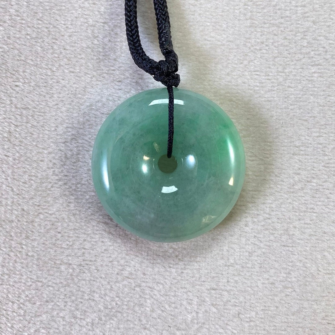 Natural Green Jade Donut Pendant Necklace, Light Green Jade Jewelry ...