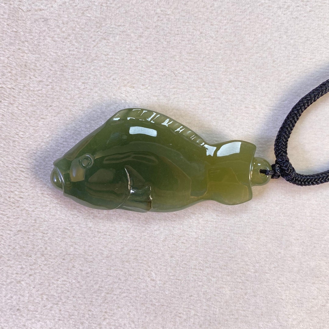 Hand Carved Goldfish Jade Pendant, Natural Grade A Jade, Burmese Jade ...