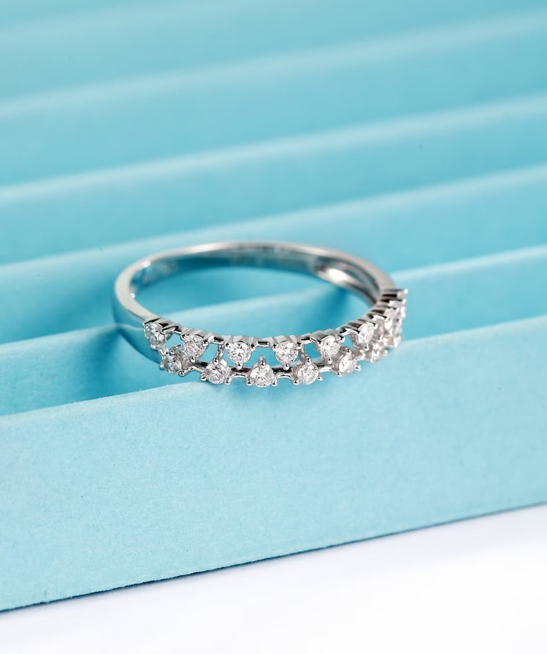 18k Gold Double Band Ring Genuine Round Diamond Solid - Etsy