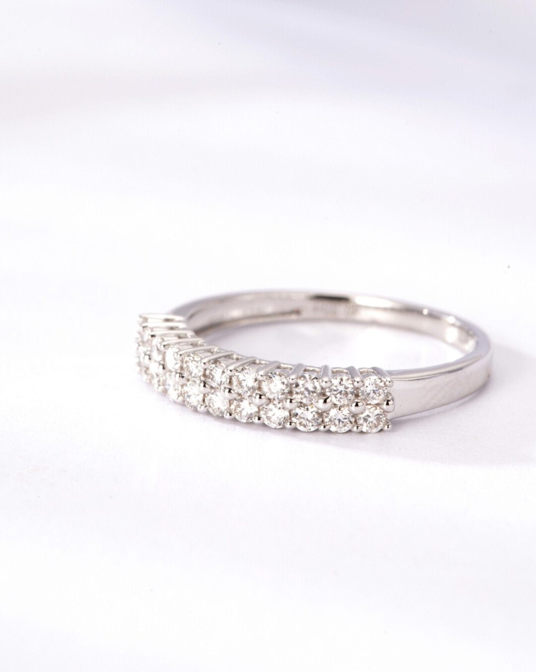 18k Gold Double Diamond Ring Real Diamond Ring Solid White / Rose Gold ...