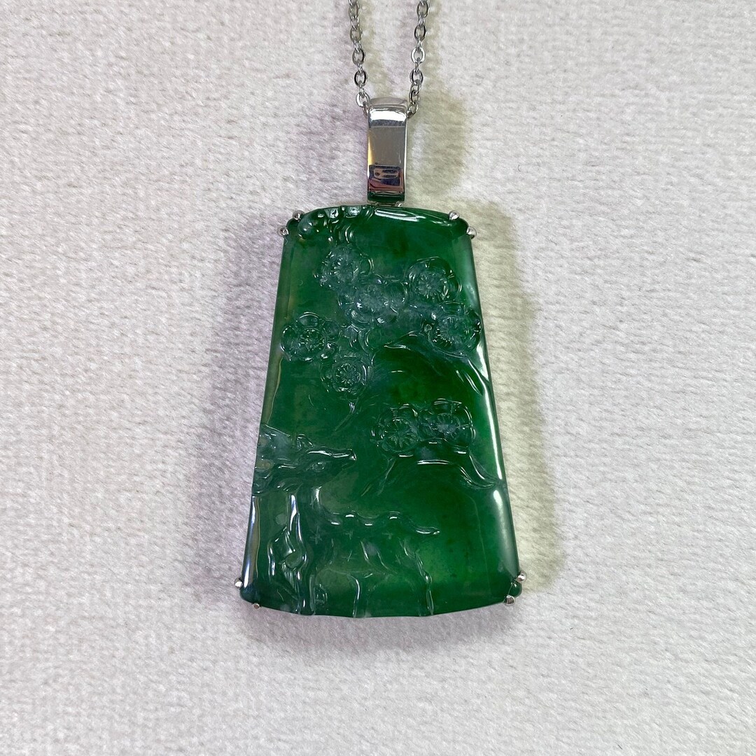 Handmade Jade Block, Carving Sika Deer and Plum Flower Jade Pendant ...