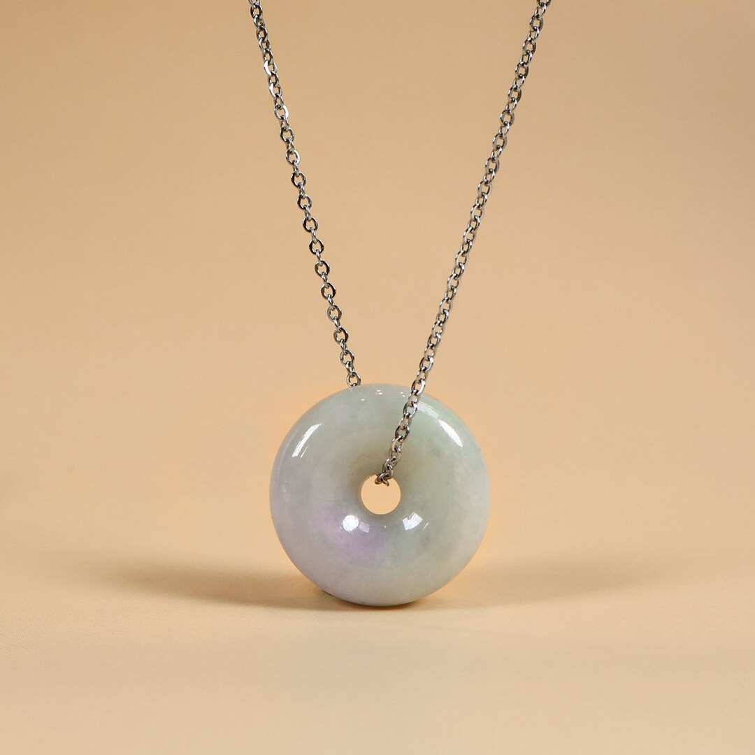 Donut Jadeite Necklace, Green Donut Jade Pendant, Round Real Jadeite ...