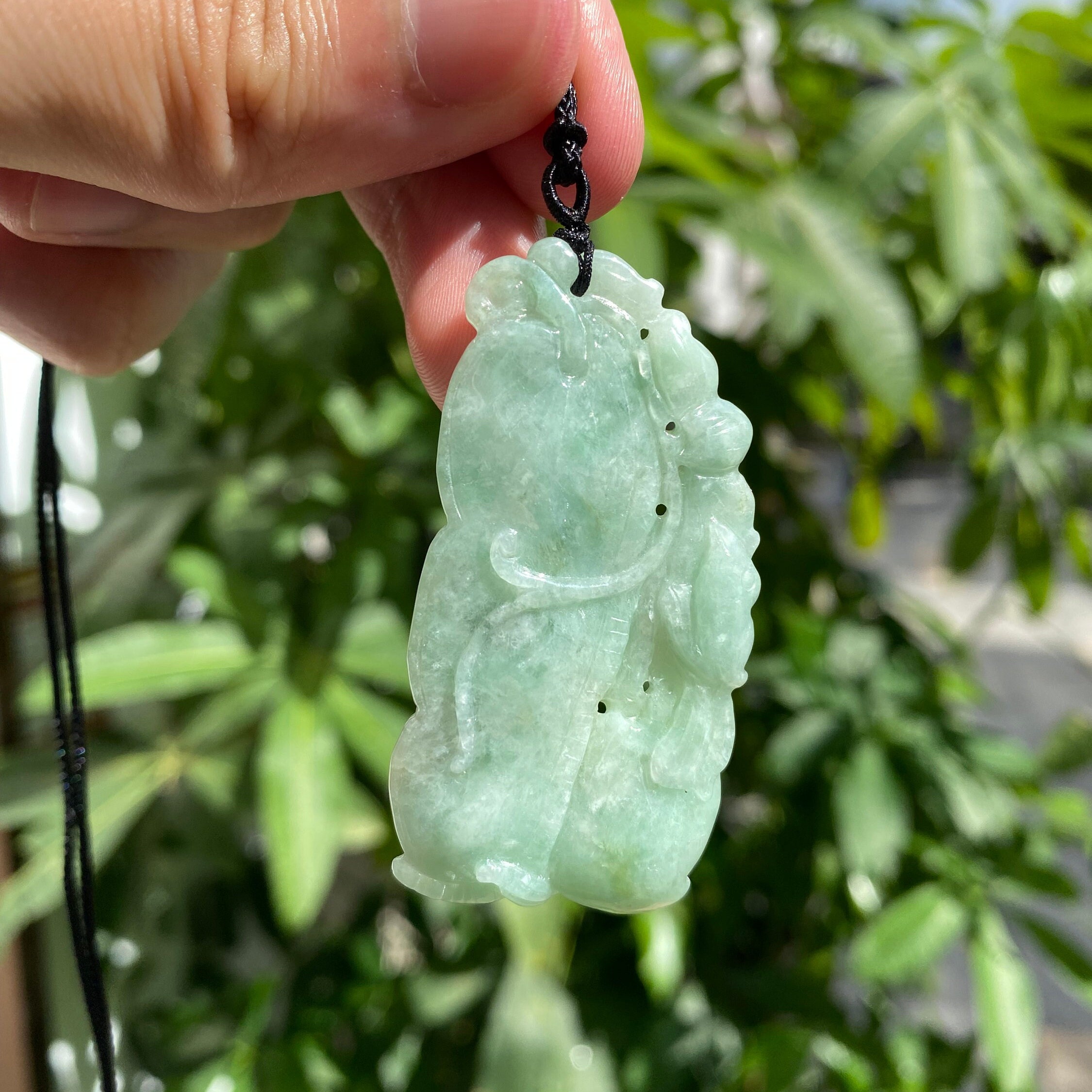 Hand Carved Natural Green Jade Pendant, Jade A Grade Handmade Carved ...