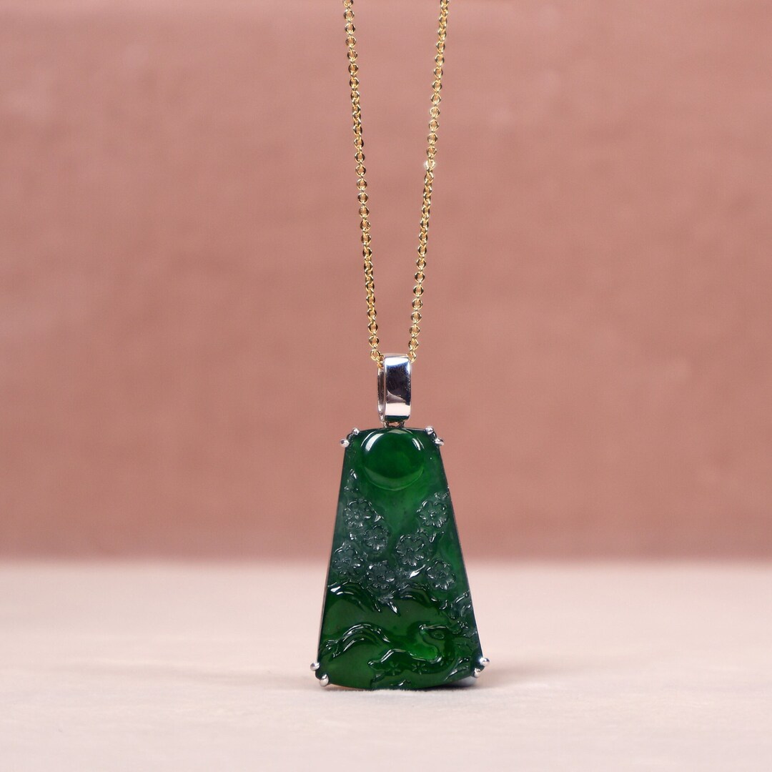 Handmade Jade Block, Carving Sika Deer and Plum Flower Jade Pendant ...