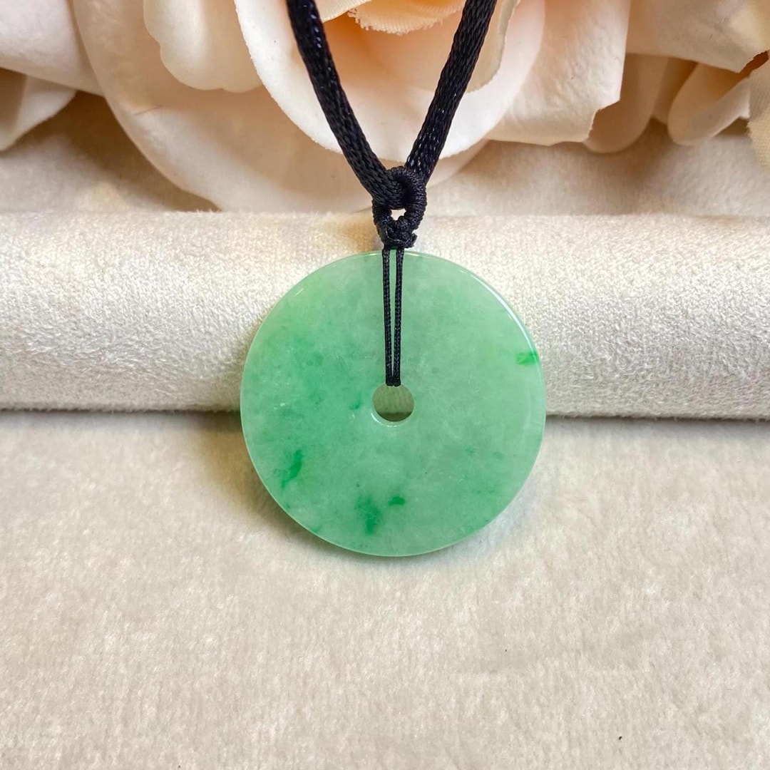 Natural Disc Jade Pendant, Lucky Jade Necklace, Green Round Jade ...