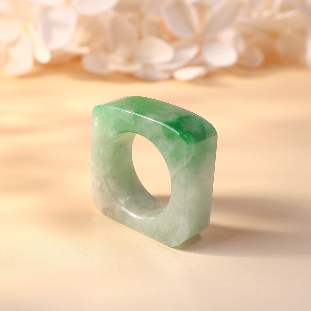 US8.5 Flat Top Green Ring | Square Jadeite Ring | Natural Type A Jade ...