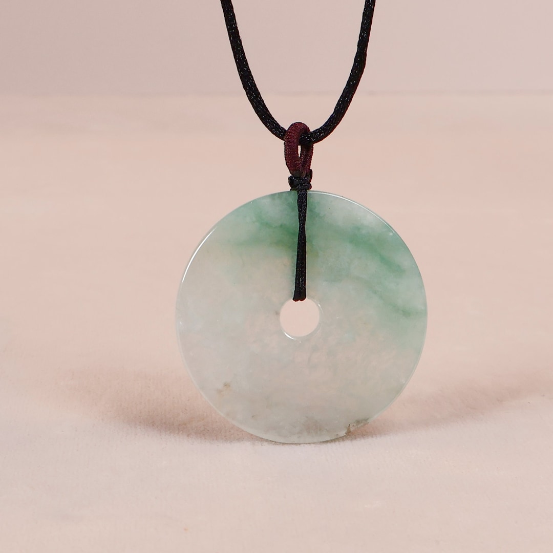 Ocean Green Round Jade Pendant, Icy Green Jade Amulet 40mm, Natural ...