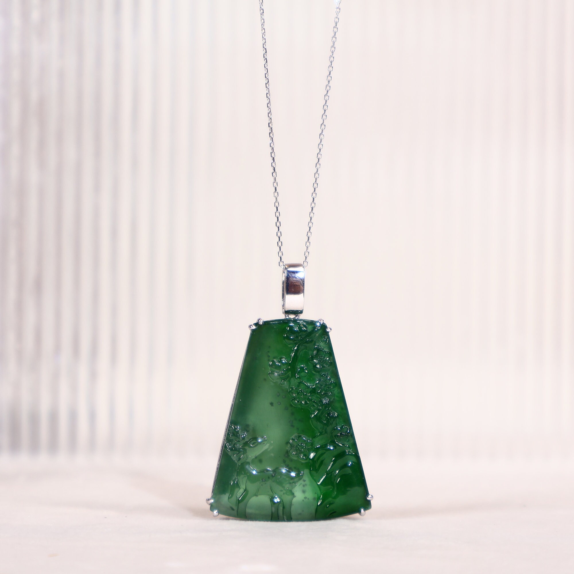 Handmade Jade Block, Carving Sika Deer and Plum Flower Jade Pendant ...