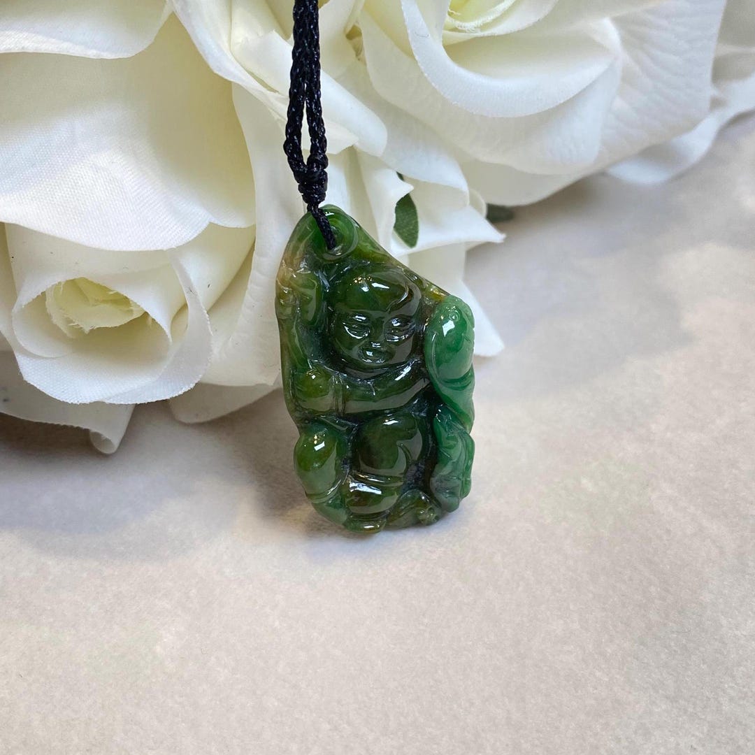 Hand Carved Jade Pendant Necklace, Boy and Lotus Carving Pendant, Jade ...