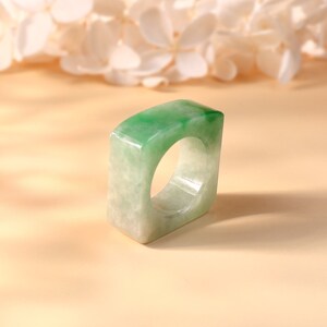 US8.5 Flat Top Green Ring | Square Jadeite Ring | Natural Type A Jade ...