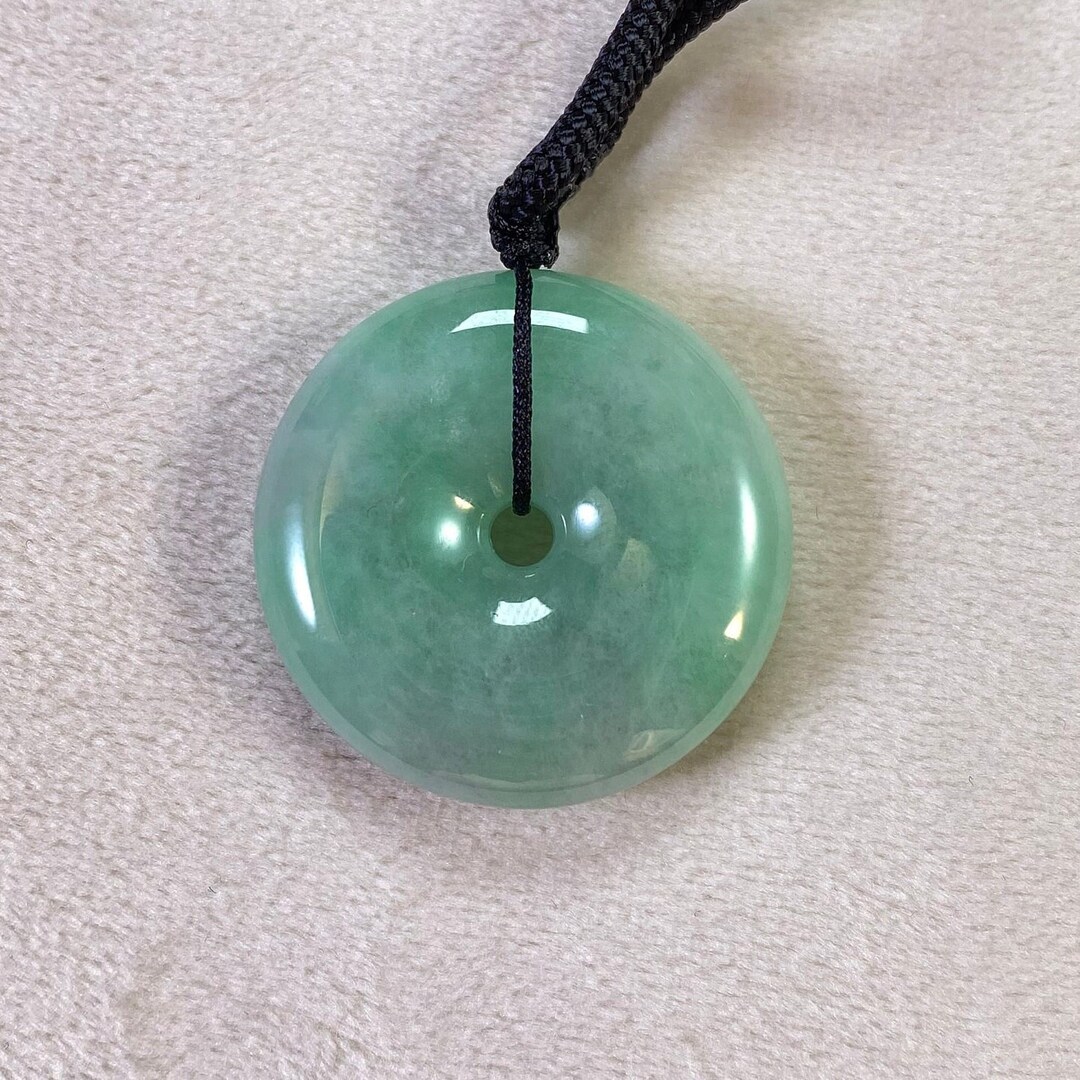 Natural Green Jade Donut Pendant Necklace, Light Green Jade Jewelry ...