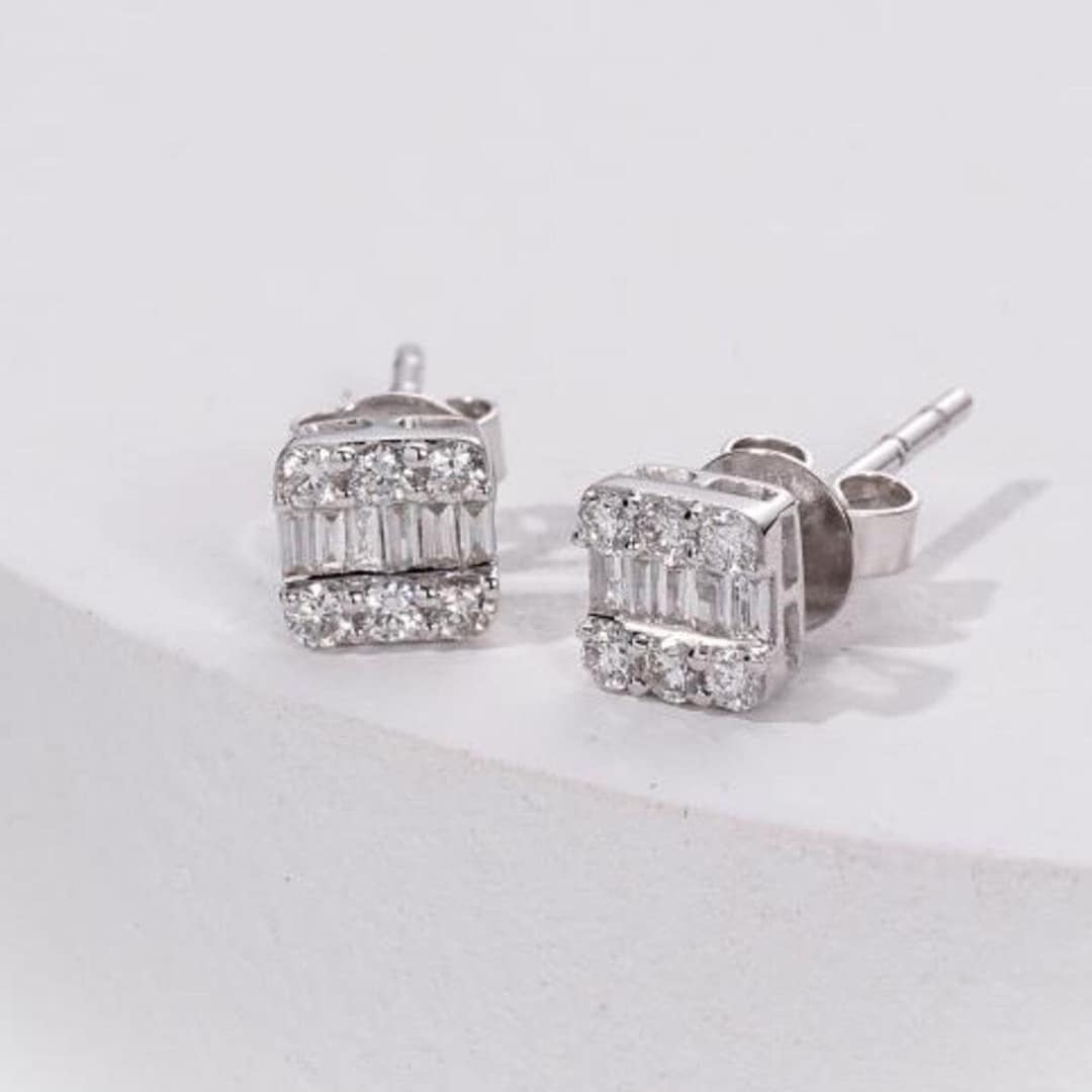 18k Gold Quadrat Diamant Ohrringe | Echte Diamant Ohrstecker | Gold ...