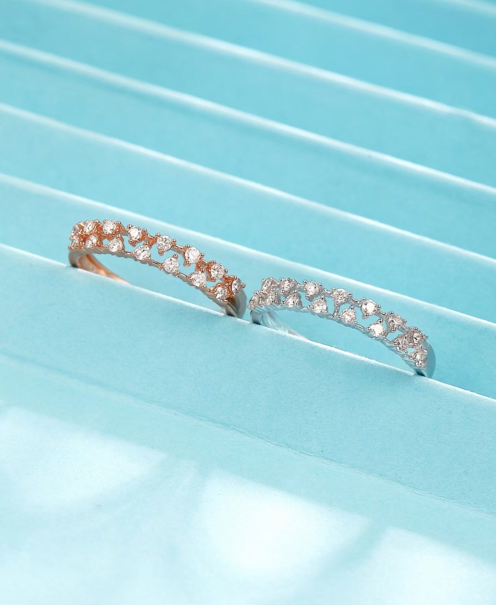 18k Gold Double Band Ring Genuine Round Diamond Solid - Etsy