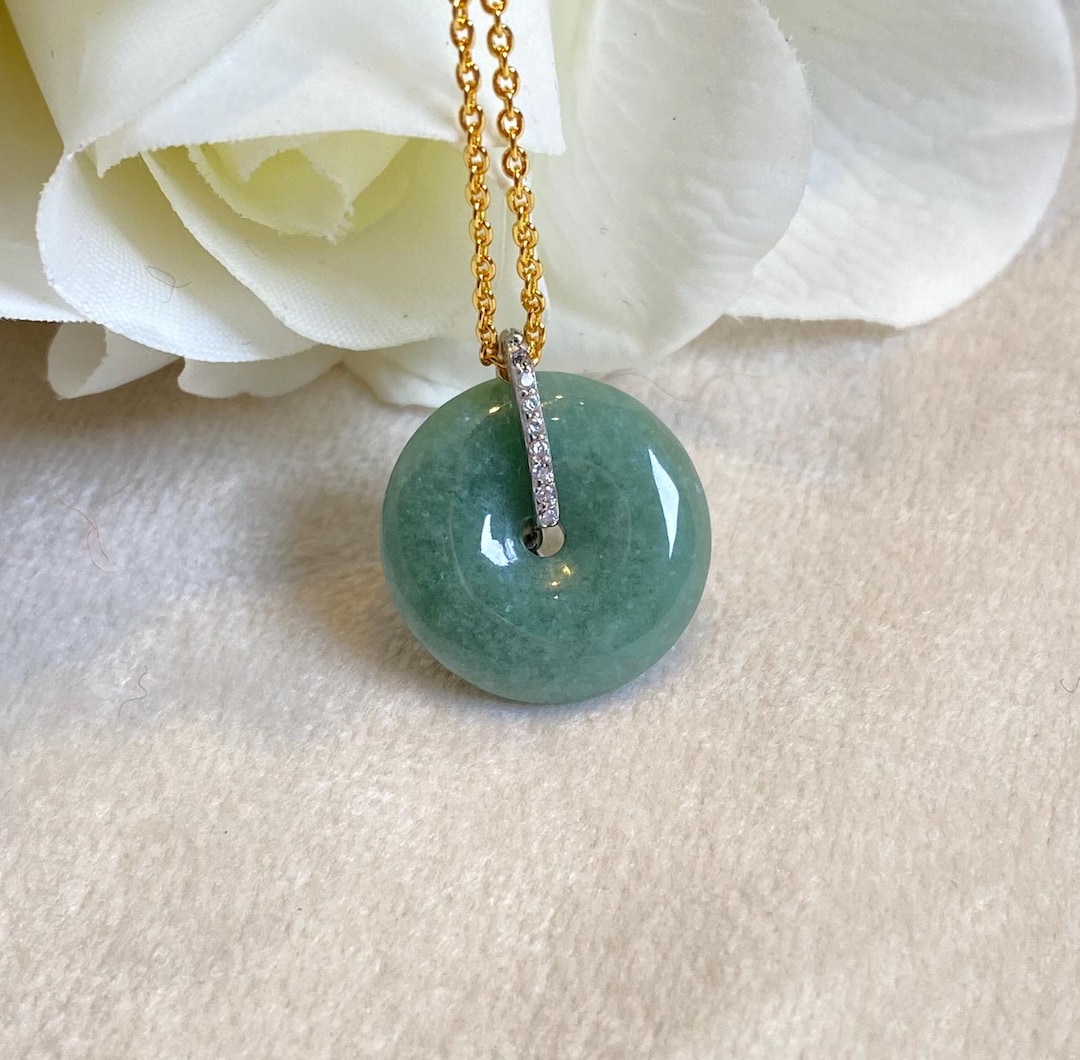 Green Round Jadeite Pendant, 925 Silver and Diamond, Donut Jade ...