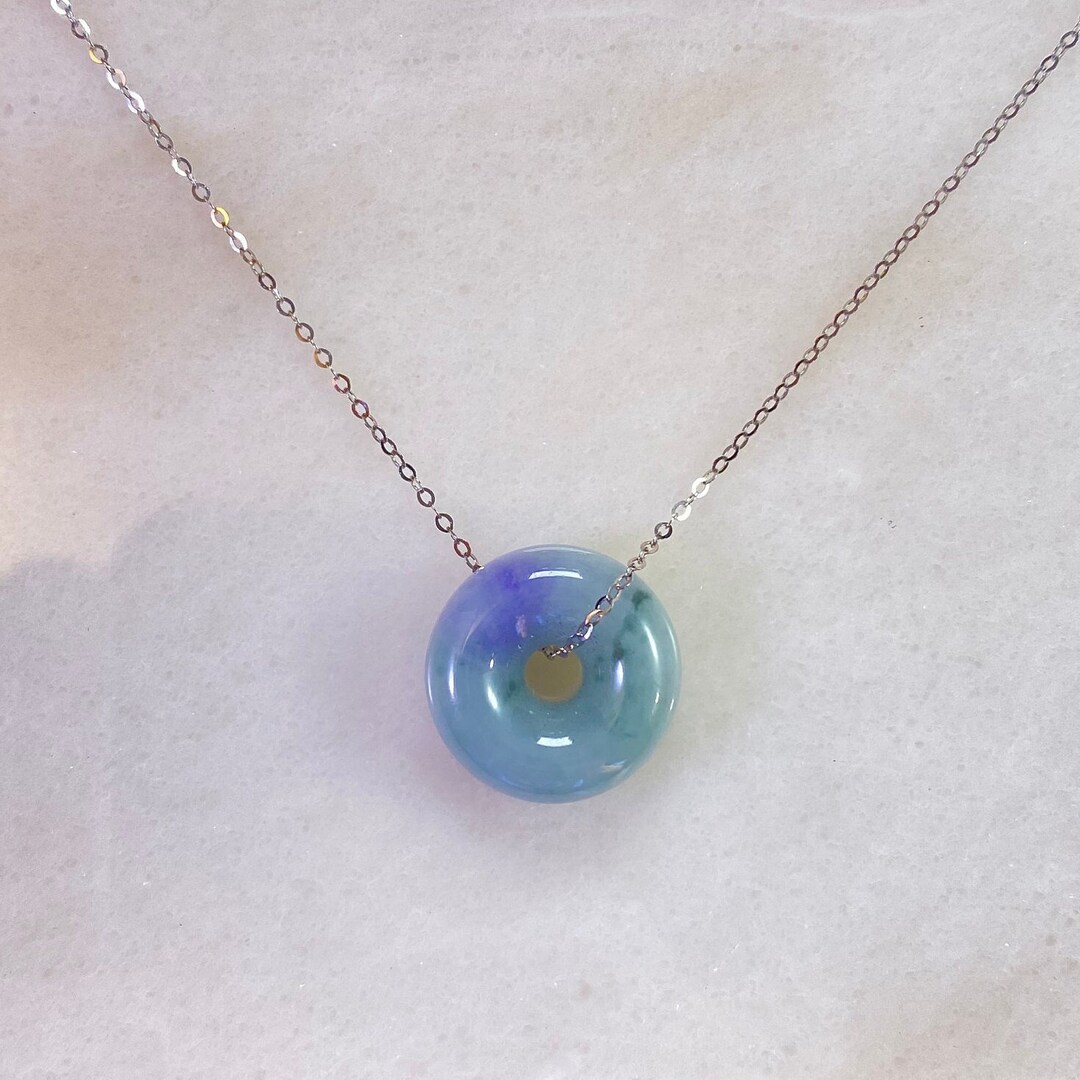 Donut Jadeite Necklace, Green Donut Jade Pendant, Round Real Jadeite ...
