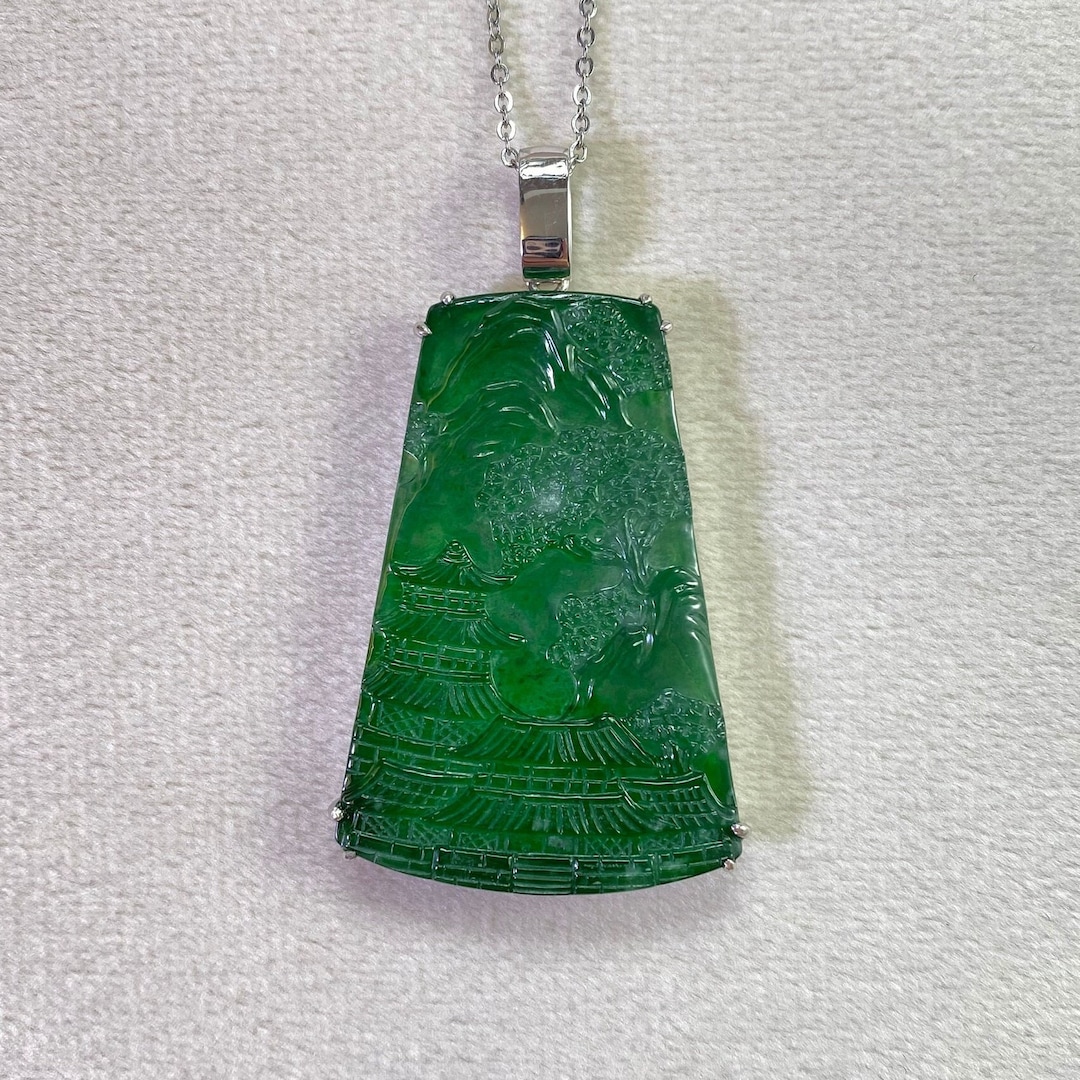 Handmade Jade Block, Carving Landscape Jade Pendant, Smooth Intense ...