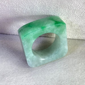US8.5 Flat Top Green Ring Square Jadeite Ring Natural Type A Jade Apple ...