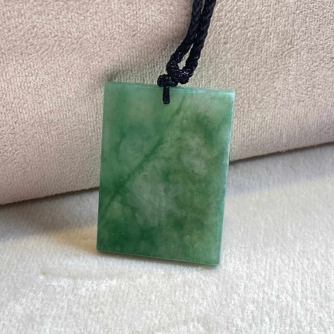 Rectangular Green Jade Pendant, Jadeite, Amulet, Gemstone Pendant Women ...
