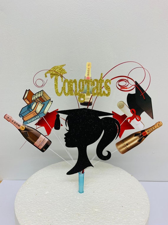 Graduation Cake Topper With Champagne Bottles Lady Silhouette - Etsy ...