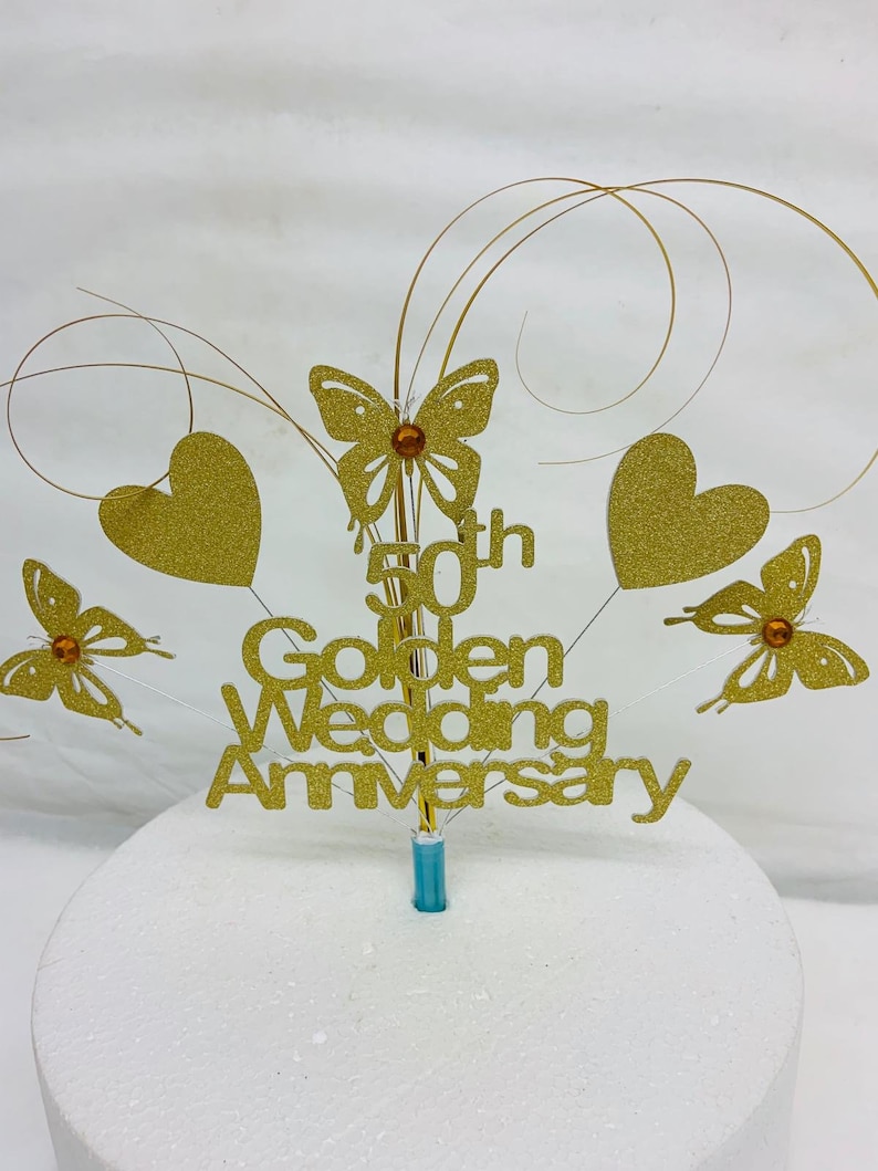 Golden Wedding Anniversary Cake Topper 50th With Butterflies - Etsy