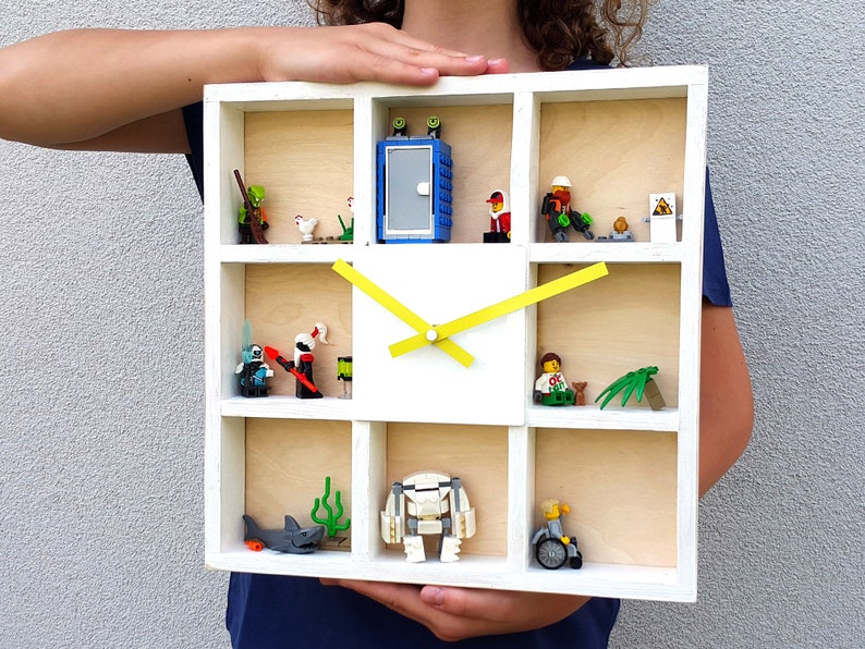 Wood Wall Clock, Lego Clock, Box for Office and Home Decor, Shelf Clock ...