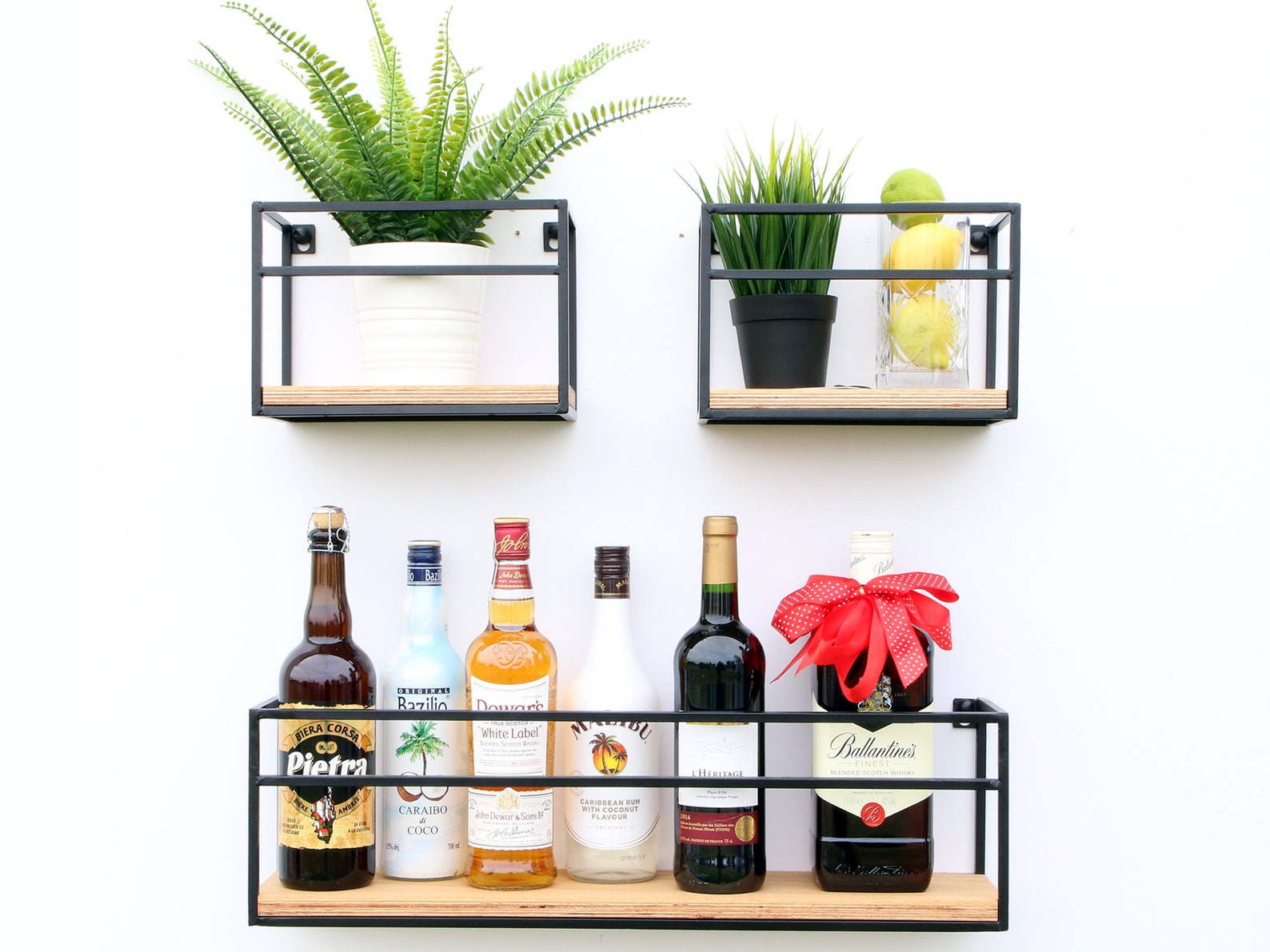 Floating Bottle Shelf, Strong Metal Wood Shelf, Gin and Tonic Handmade ...