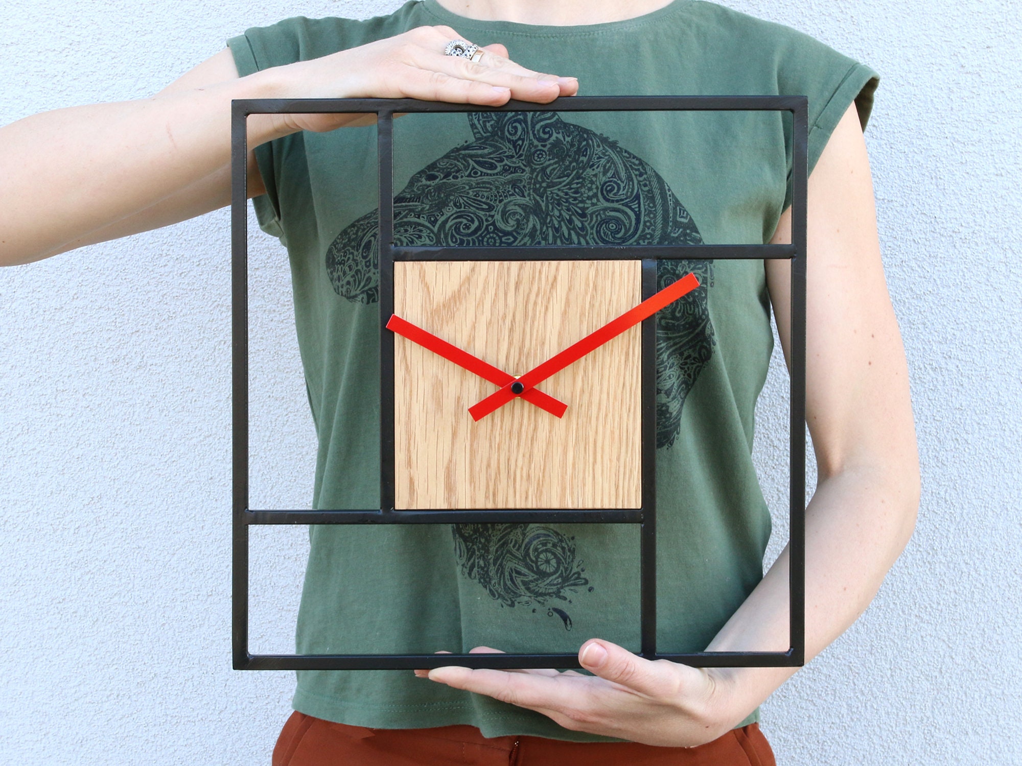 Large Metal Wood Wall Clock 12.60 32cm Metal Loft - Etsy