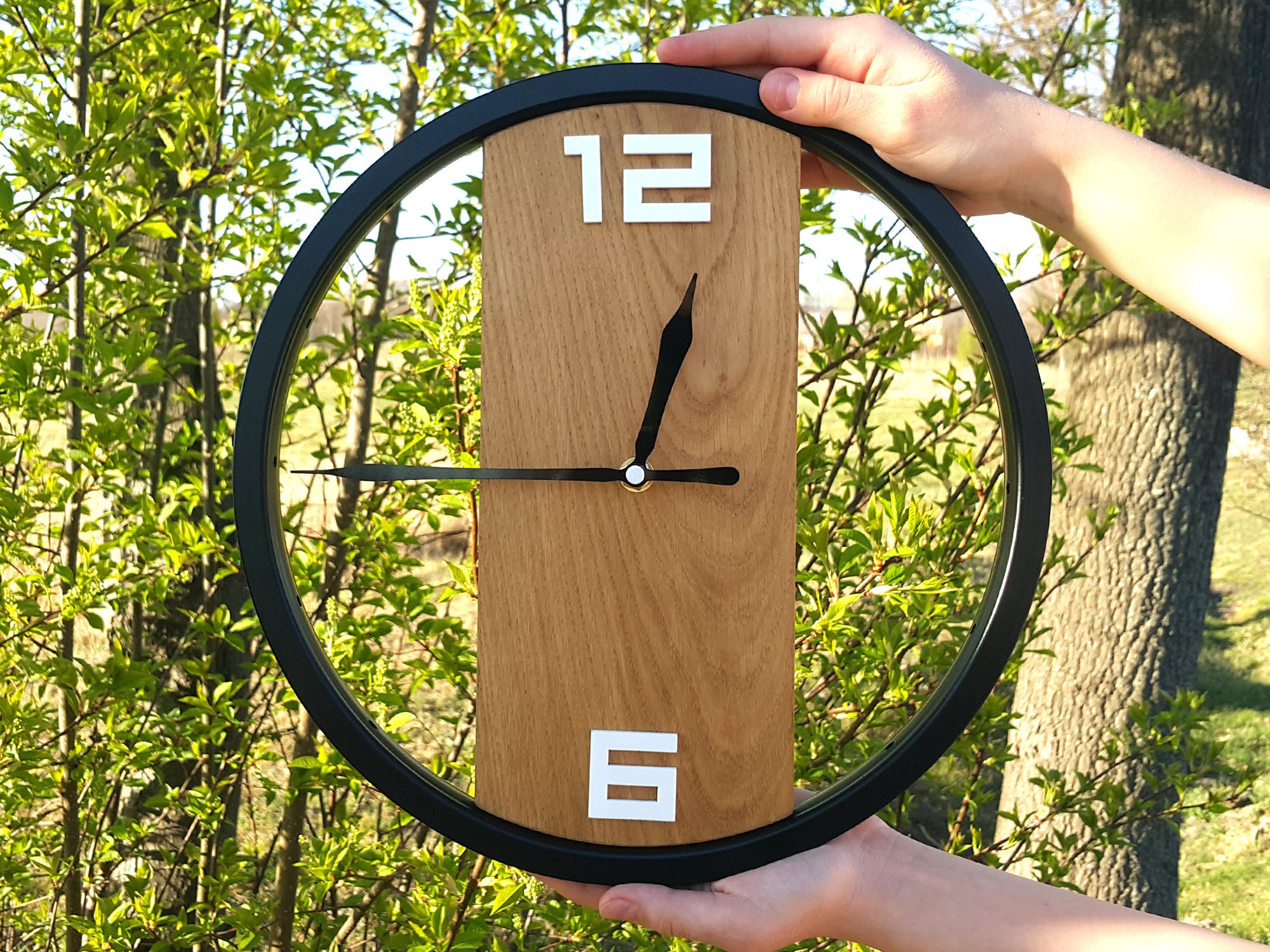 12" Bicykle Clock, Bike Clock With Oak Wood, Modernclock, Unique Wall ...