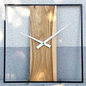 Walnut Wooden Wall Clock in Black Metal Frame 49cm Industrial Metal ...