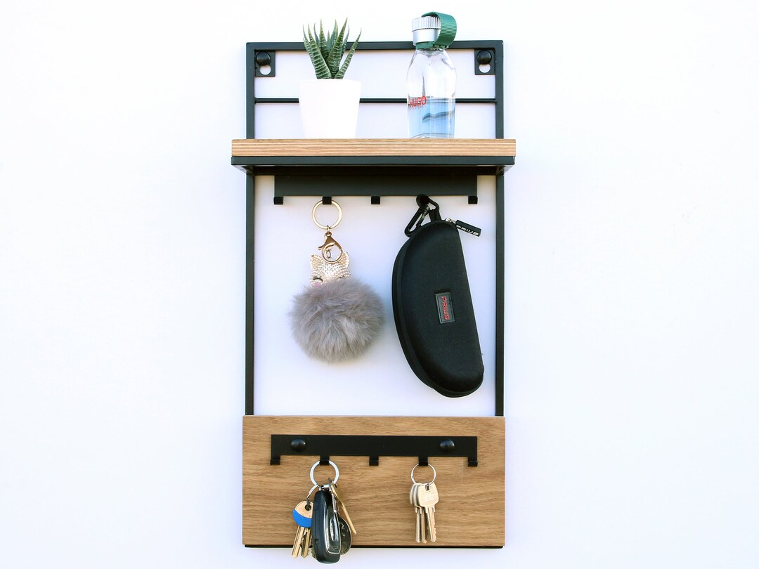 Industrial Metal Shelf, Key Shelf, Wooden Shelf, Key Holder, Wall ...