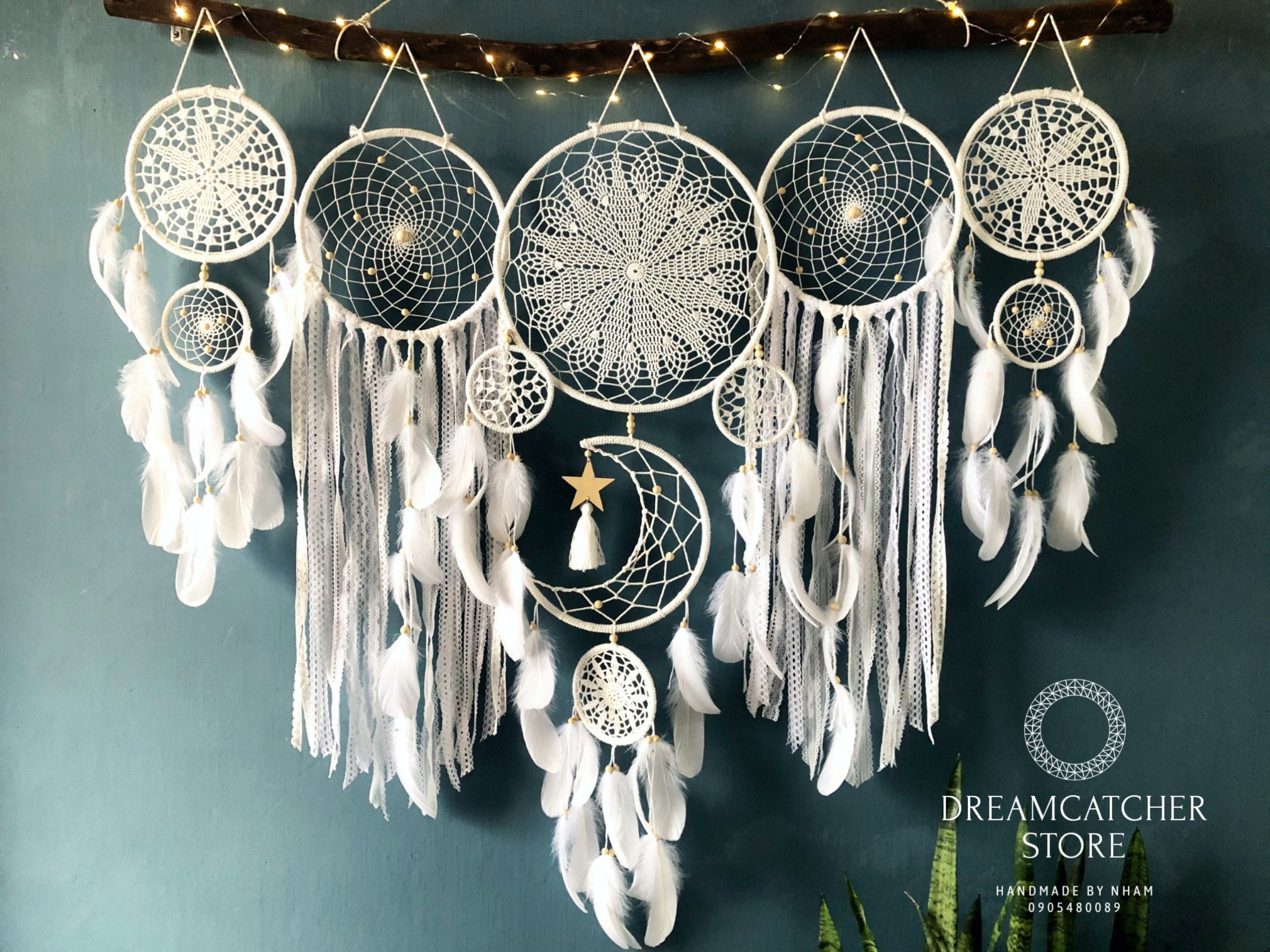 Dreamcatcher moon and stars hanging over the bed Large Dream | Etsy