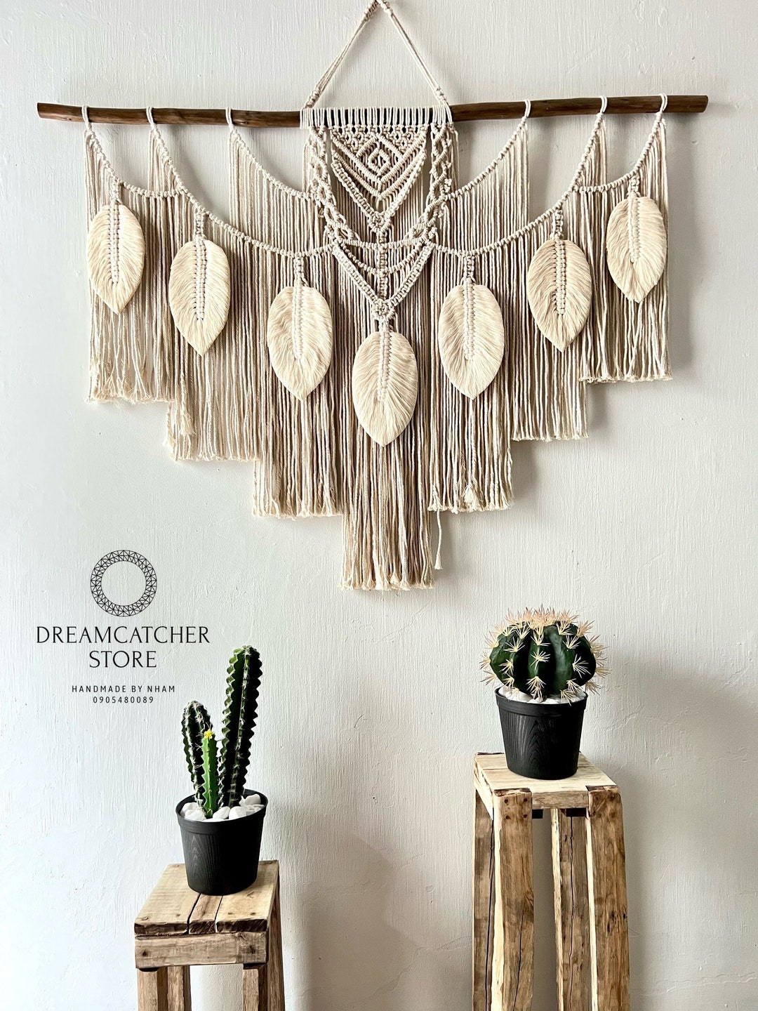 Large Leaf Macrame Wall Hanging: Custom Color Boho Decor - Etsy