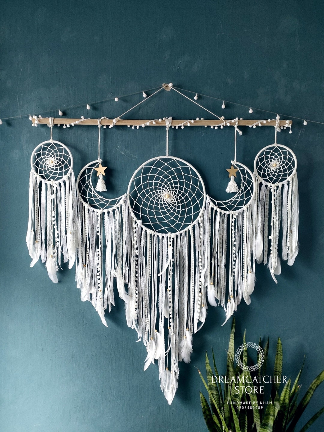 White Dreamcatcher - Small Car Rear View Mirror Charm - Mini Car ...