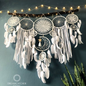 Dream Catcher Set of Moon and Stars Pink Bean Pods Bedside, Large Dream ...