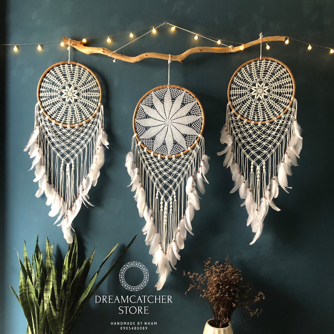 White Dreamcatcher - Small Car Rear View Mirror Charm - Mini Car ...
