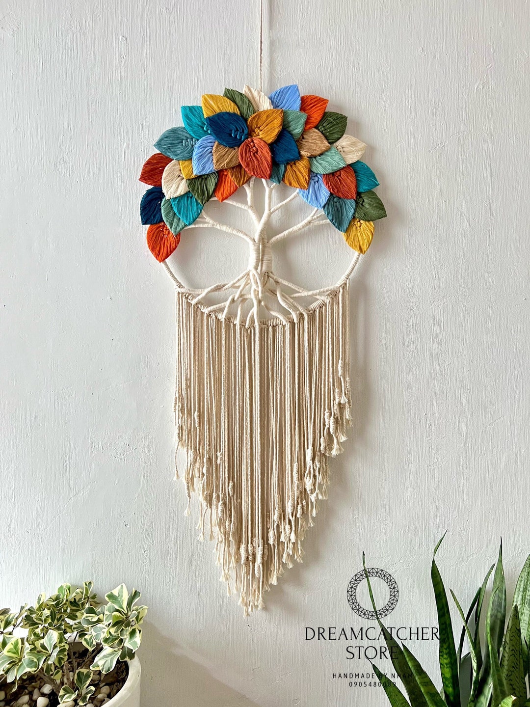 Green Leaf Macrame Tree of Life, Tree of Life Macrame Wall Hanging With ...