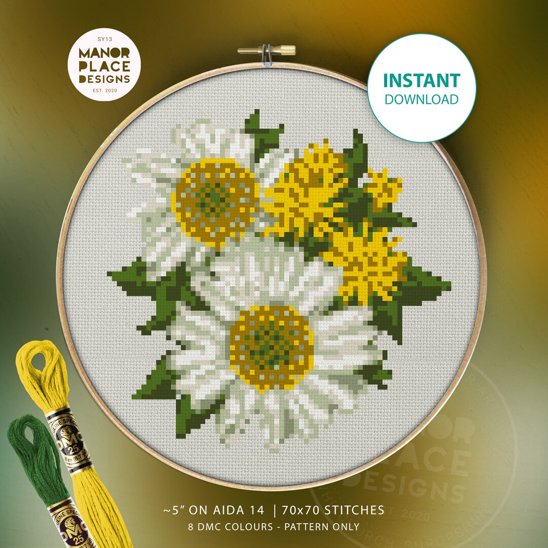 Daisies - Cross Stitch Pattern INSTANT DOWNLOAD DMC Colours - Etsy