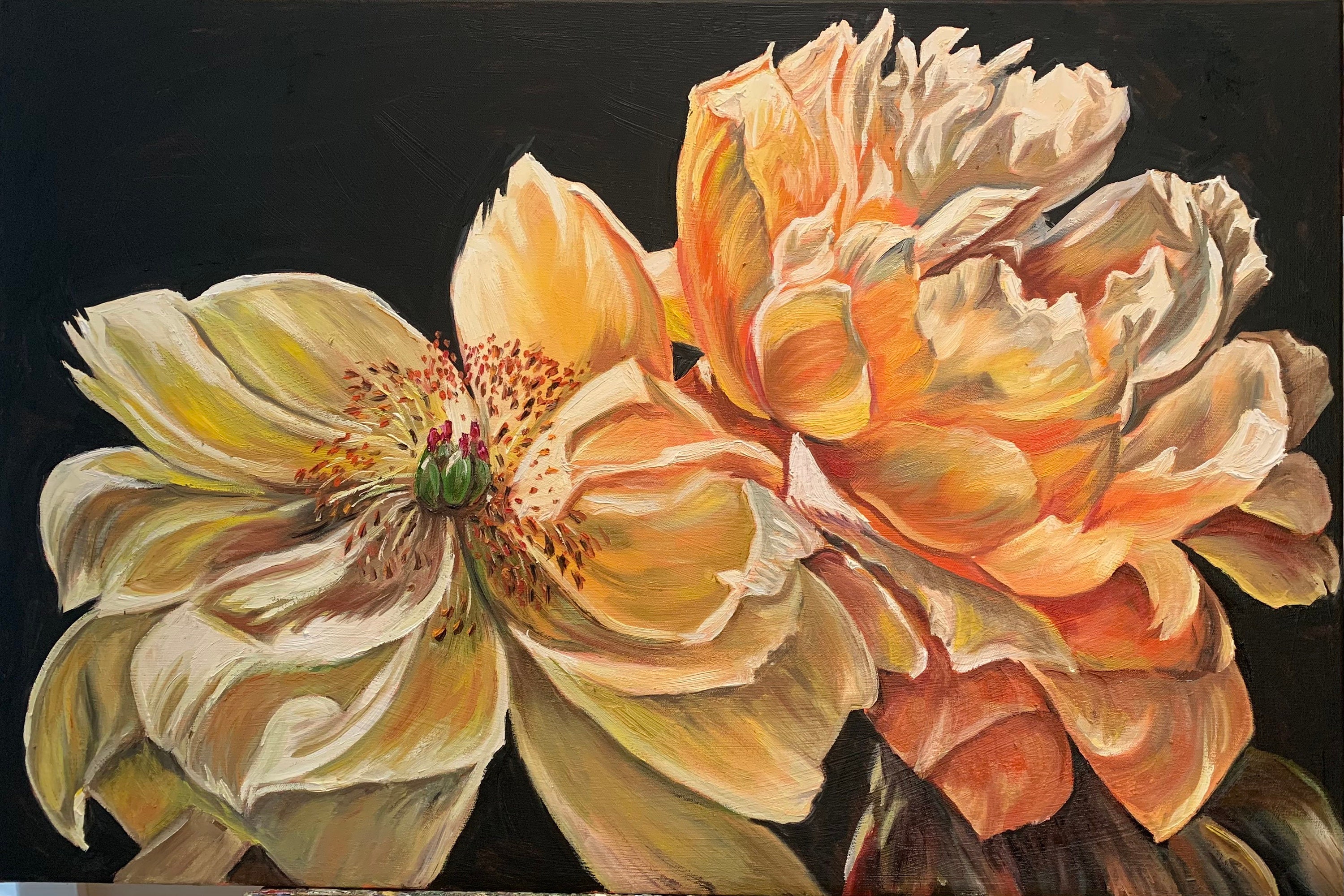 Sunset Peonies Oil Painting Wall Art Flower Home Decor - Etsy