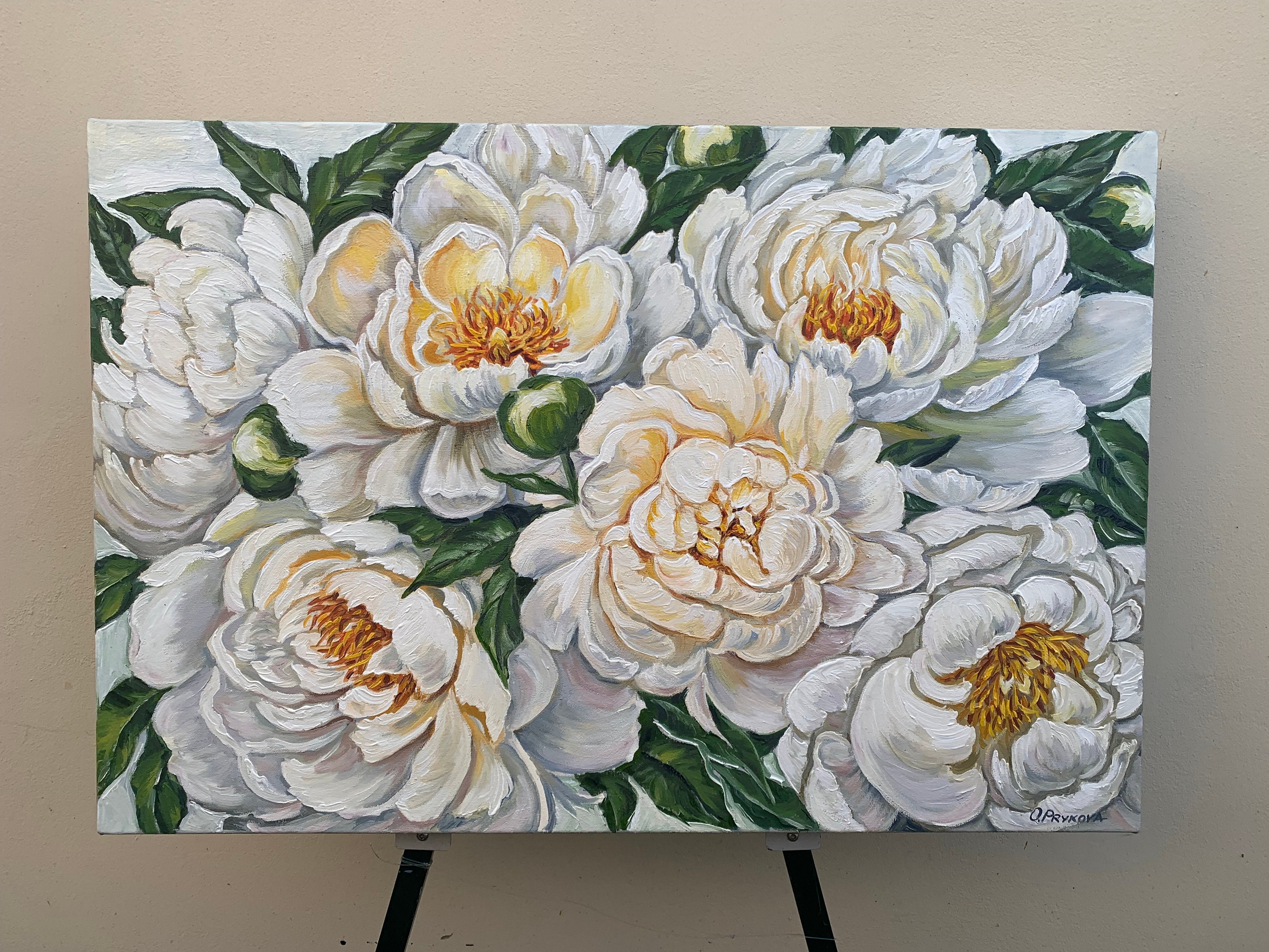 White Peonies, Oil Painting, Wall Art, Flower Home Decor, Floral ...
