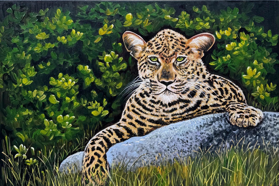 Original Leopard Oil Painting, Wildlife Nature Art (24x36 Inches) - Etsy