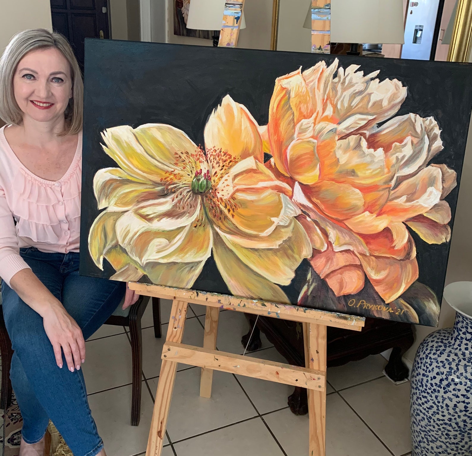 Sunset Peonies Oil Painting Wall Art Flower Home Decor - Etsy