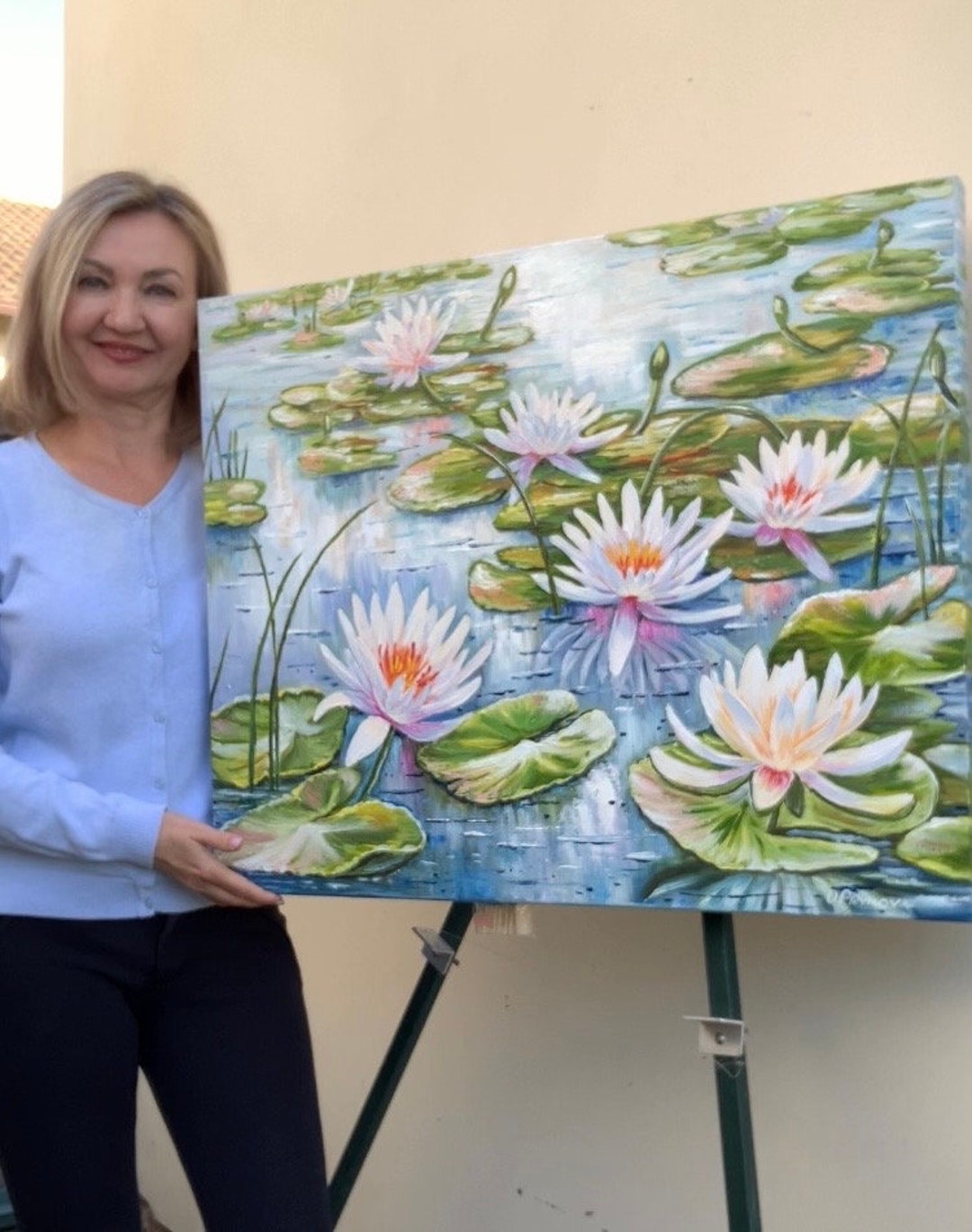 Water Lilies , Oil Painting, Wall Art, Wall Home Decor, Flower Wall Art ...