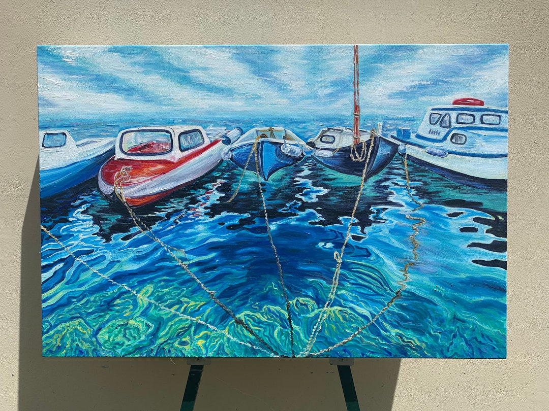 Reflection, Boat Art,seascapes Oil Painting, Seascapes Art, Marine Art ...