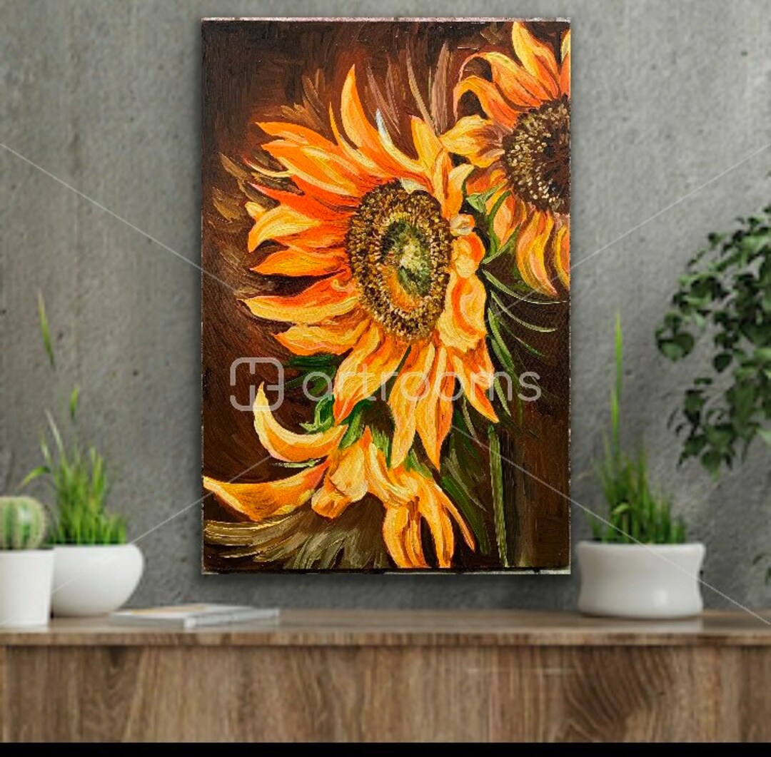 Sunflowers, Oil Painting, Wall Art, Flower Home Decor, Floral Botanical ...