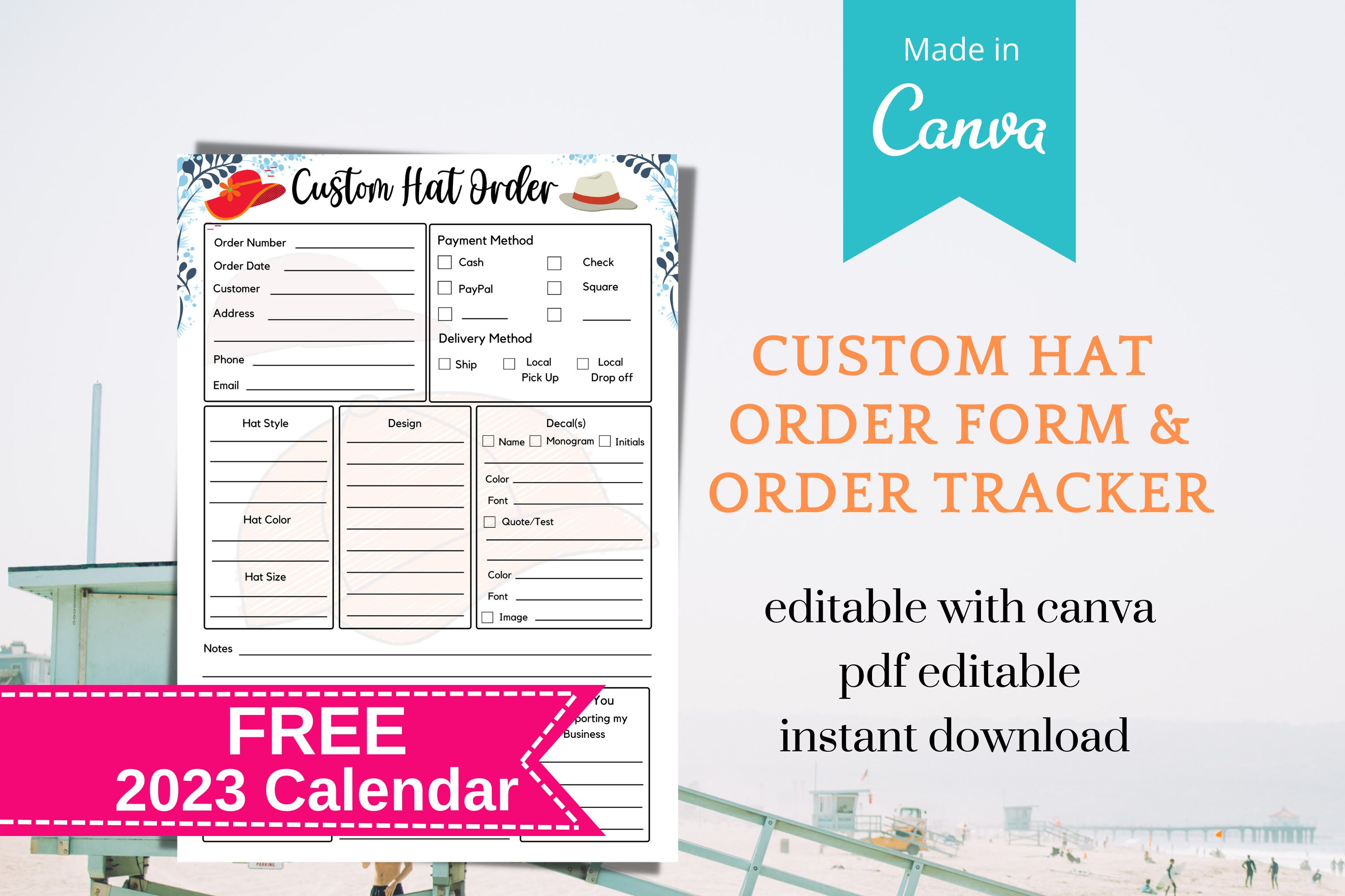 Custom Hat Order Form Printable Order Tracker Editable Text - Etsy